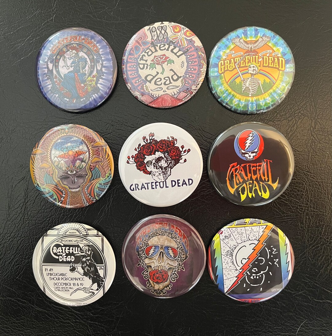 GRATEFUL DEAD Themed 2.25 Pinback BUTTONS Choose Your Style Deadhead ...