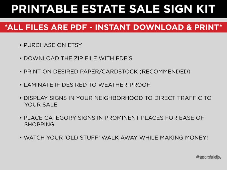 ESTATE SALE Sign Kit, Garage Sale, Rummage Sale, Category Signs, Print ...