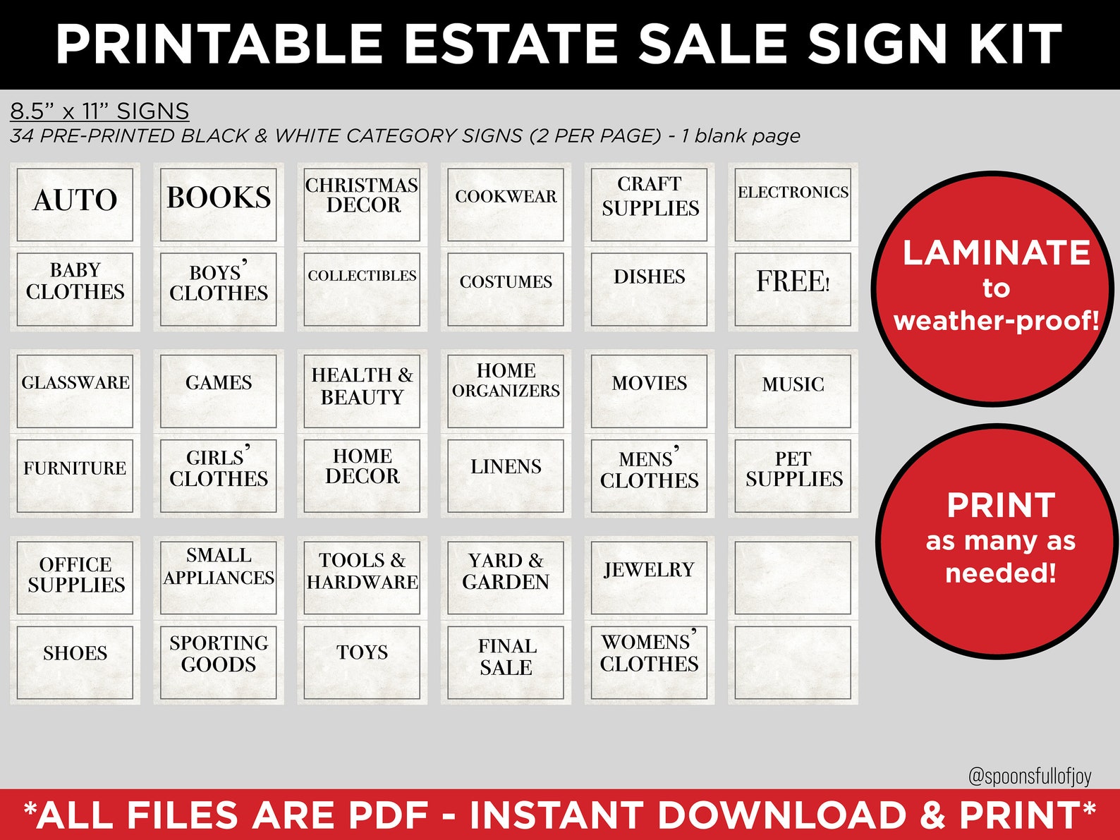 ESTATE SALE Sign Kit Garage Sale Rummage Sale Category - Etsy