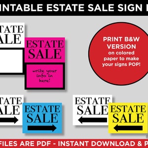 ESTATE SALE Sign Kit, Garage Sale, Rummage Sale, Category Signs, Print ...