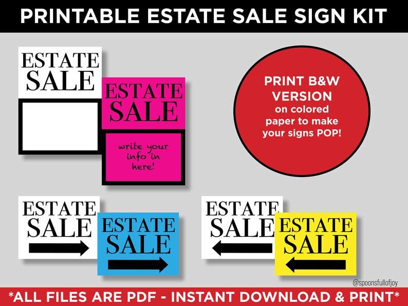ESTATE SALE Sign Kit, Garage Sale, Rummage Sale, Category Signs, Print ...