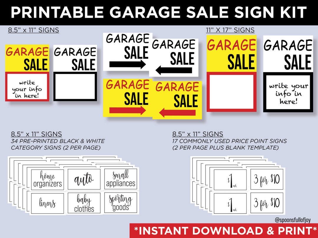 Printable Garage Sign Kit, DIY Yard Signs (digital Download - Etsy
