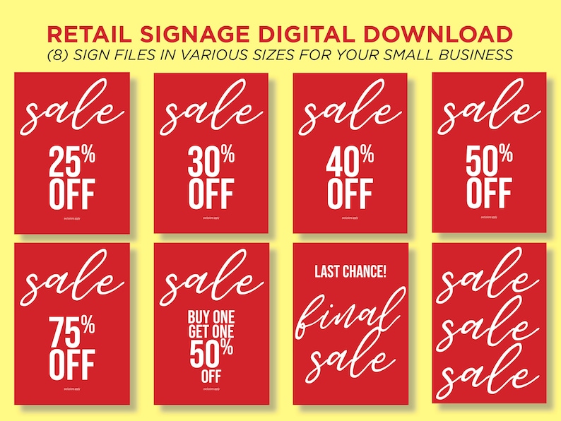 RETAIL SALE Sign Bundle I Download & Print I Store Signs I Posters I ...