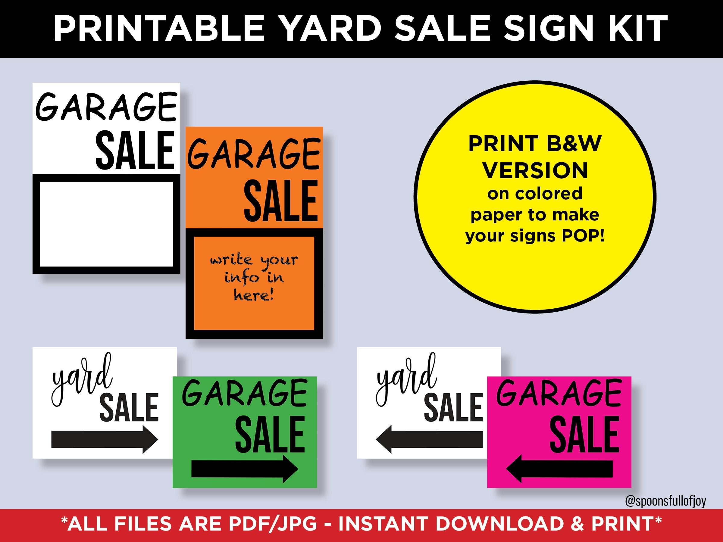 GARAGE SALE Sign Bundle, Yard Sale, Rummage Sale, Category Signs, Print ...