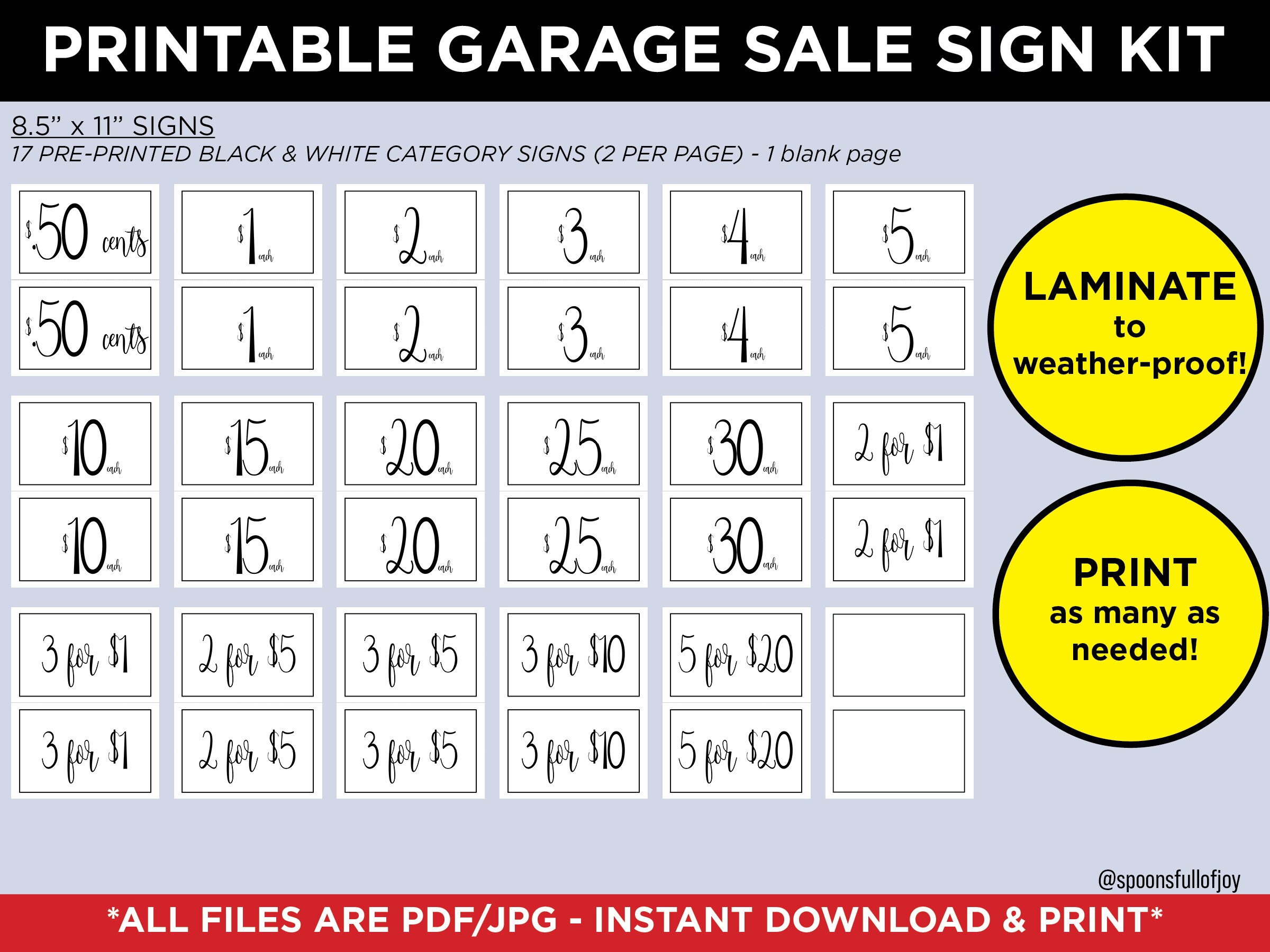 GARAGE SALE Sign Bundle, Yard Sale, Rummage Sale, Category Signs, Print ...