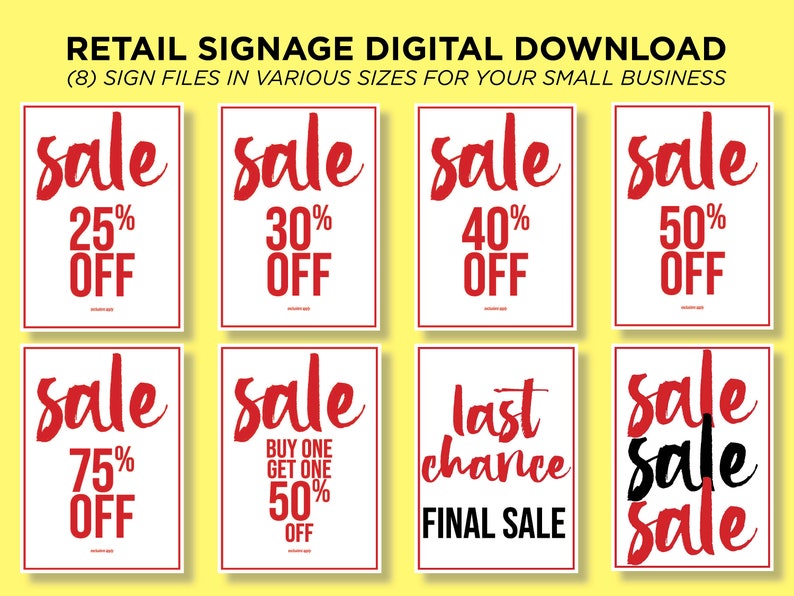 DOWNLOAD & PRINT I Retail Sale Sign Bundle I Store Signs I - Etsy
