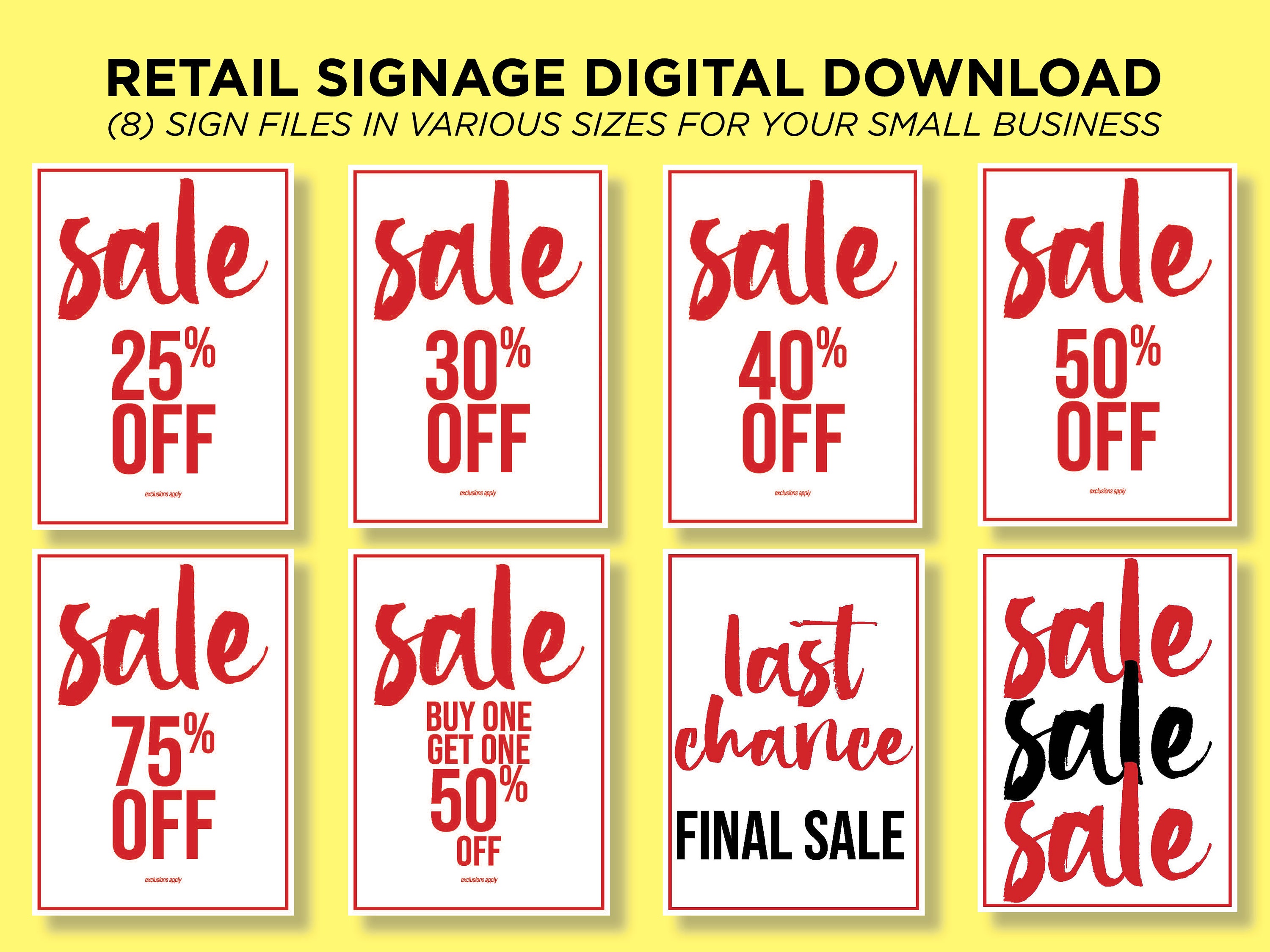 DOWNLOAD & PRINT I Retail Sale Sign Bundle I Store Signs I Posters I ...