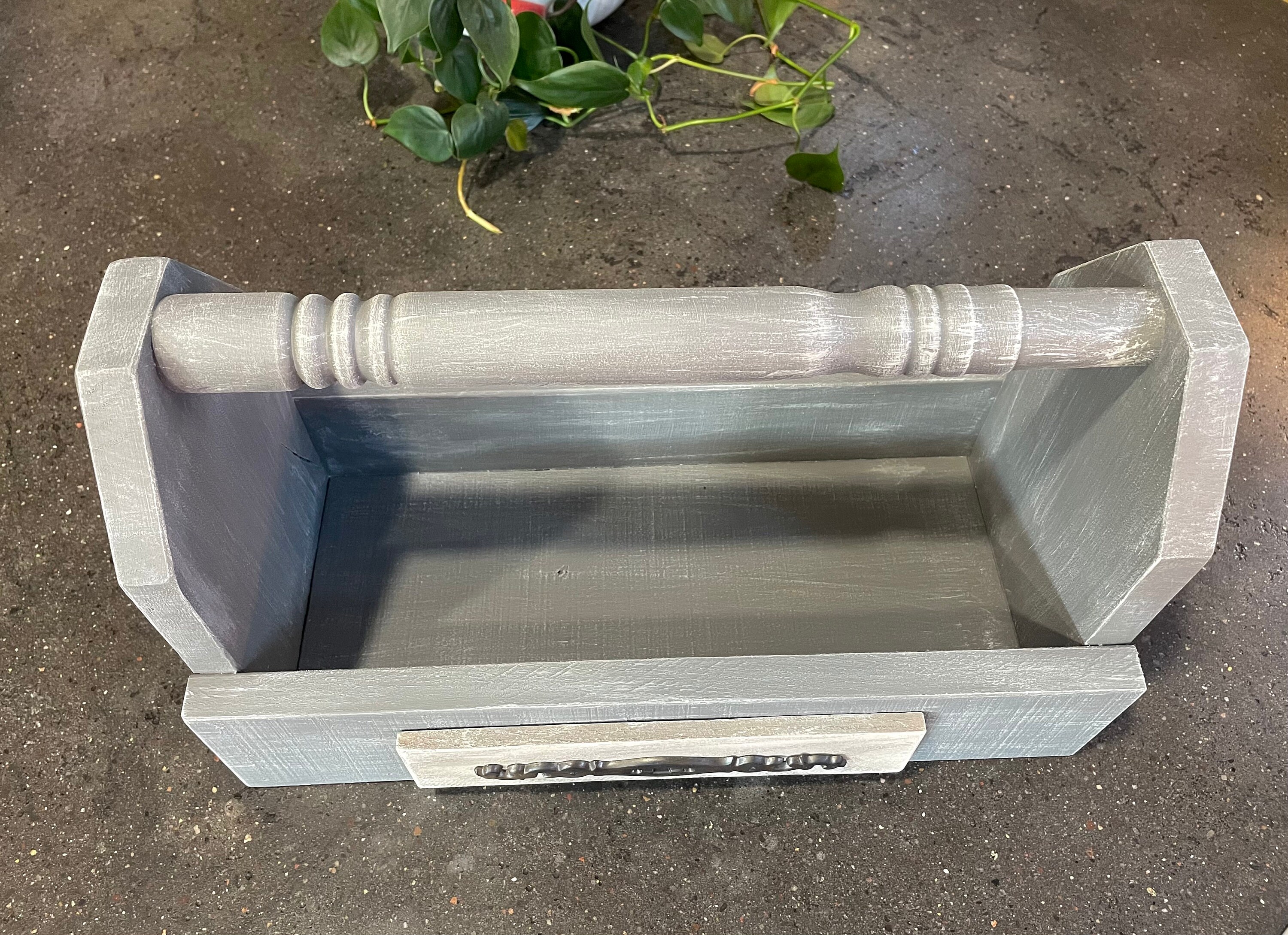 Solid Wood Caddy With Handle Painted Tool Box Spindle Handle Kitchen ...