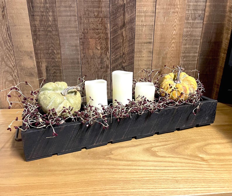 Black Wooden Table Trough - Rustic Table Centerpiece From Reclaimed ...