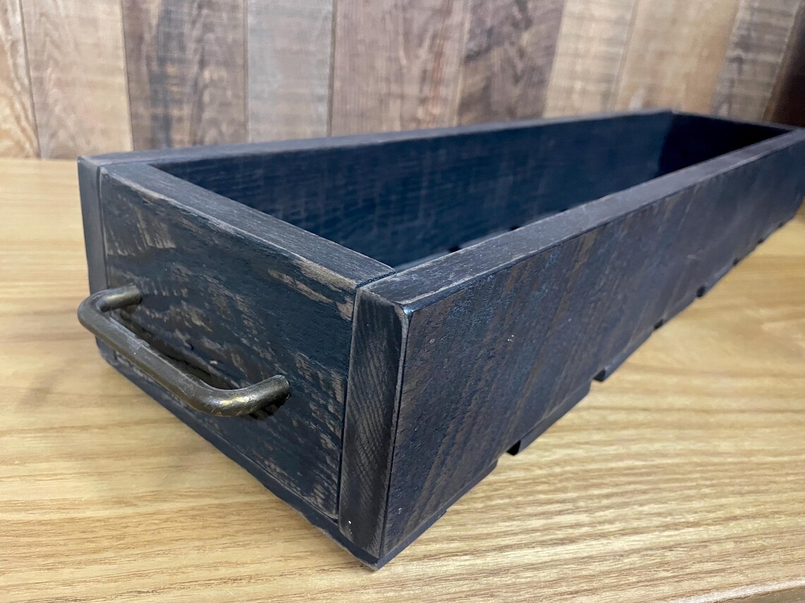 Black Wooden Table Trough - Rustic Table Centerpiece From Reclaimed ...