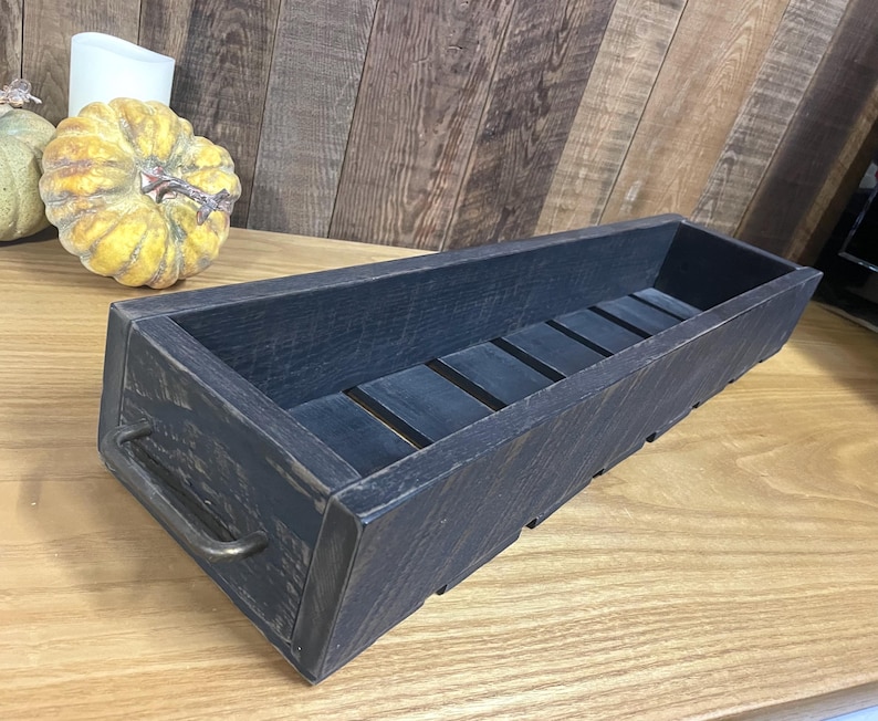 Black Wooden Table Trough - Rustic Table Centerpiece From Reclaimed ...