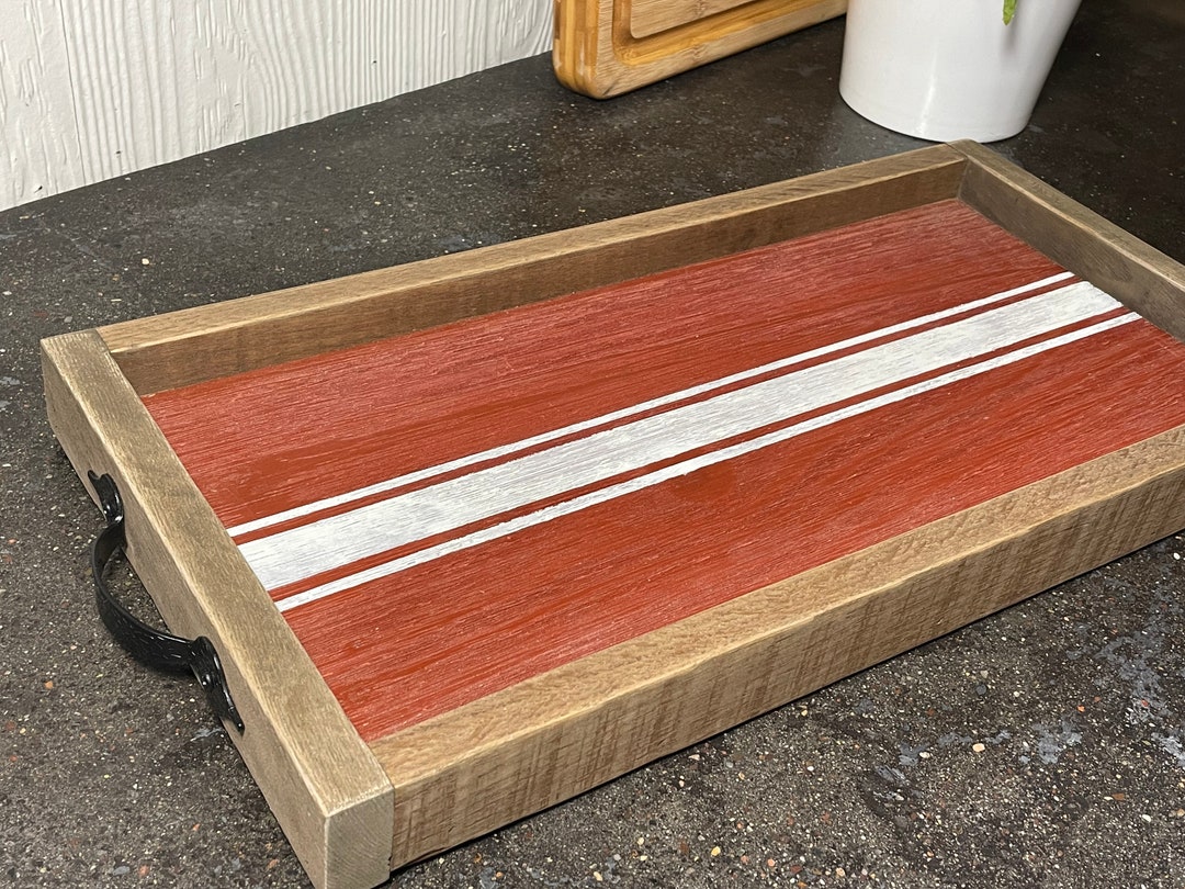 Wood Serving Tray Red Farmhouse Tray With Handles Ottoman Tray Rustic ...