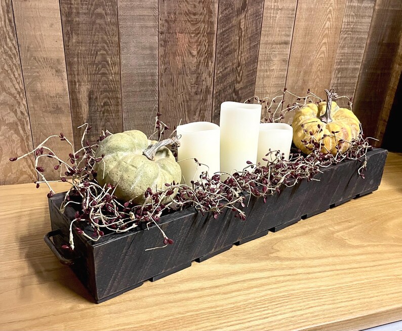 Black Wooden Table Trough - Rustic Table Centerpiece From Reclaimed ...