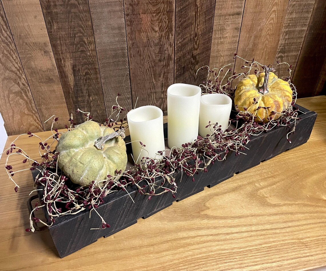 Black Wooden Table Trough - Rustic Table Centerpiece From Reclaimed ...