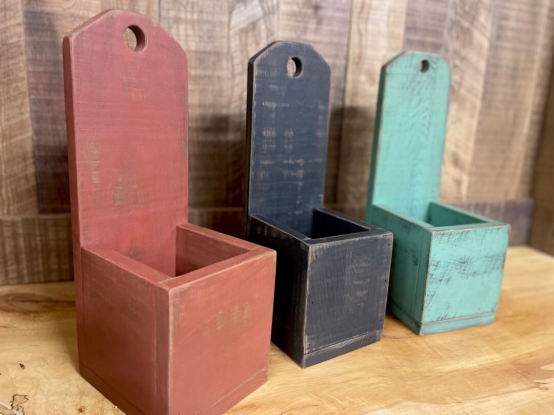 Primitive Style Colonial Wood Box Wall Box Peg Rack Decor Mason Jar ...