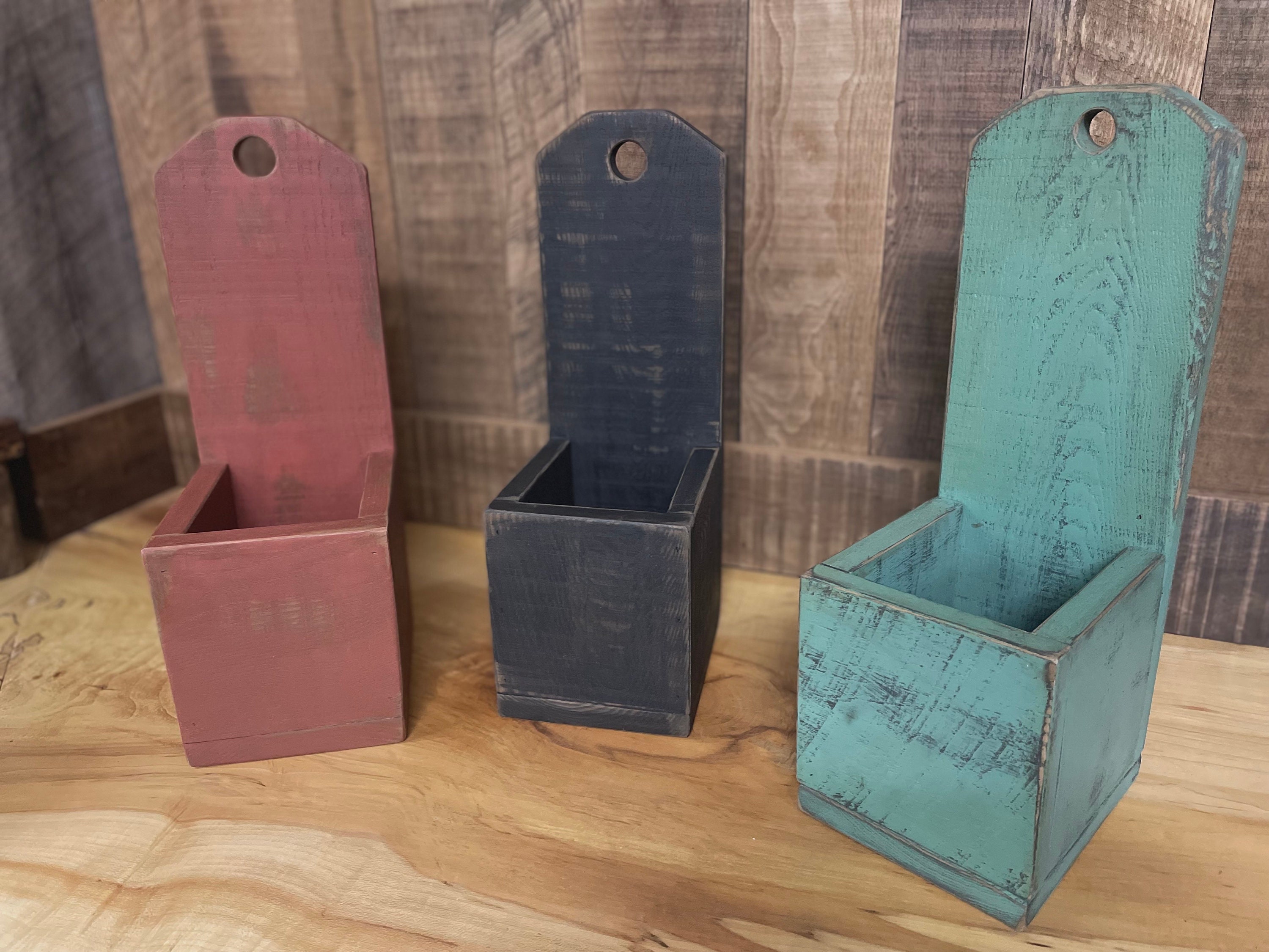 Primitive Style Colonial Wood Box Wall Box Peg Rack Decor Mason Jar ...