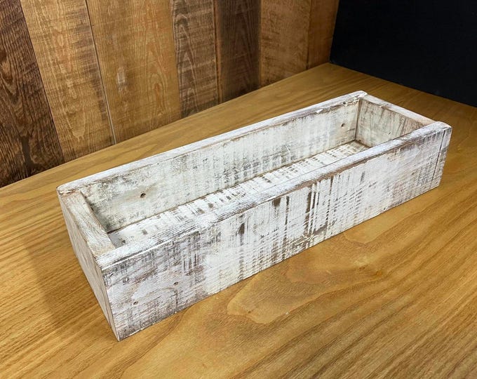 White Distressed Wood Box Planter Box Table Trough Mason Jar Holder ...