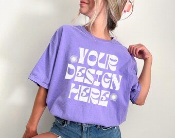 Comfort Colors C1717 Violet Mockup Oversized Shirt Mockup Model Mockup ...