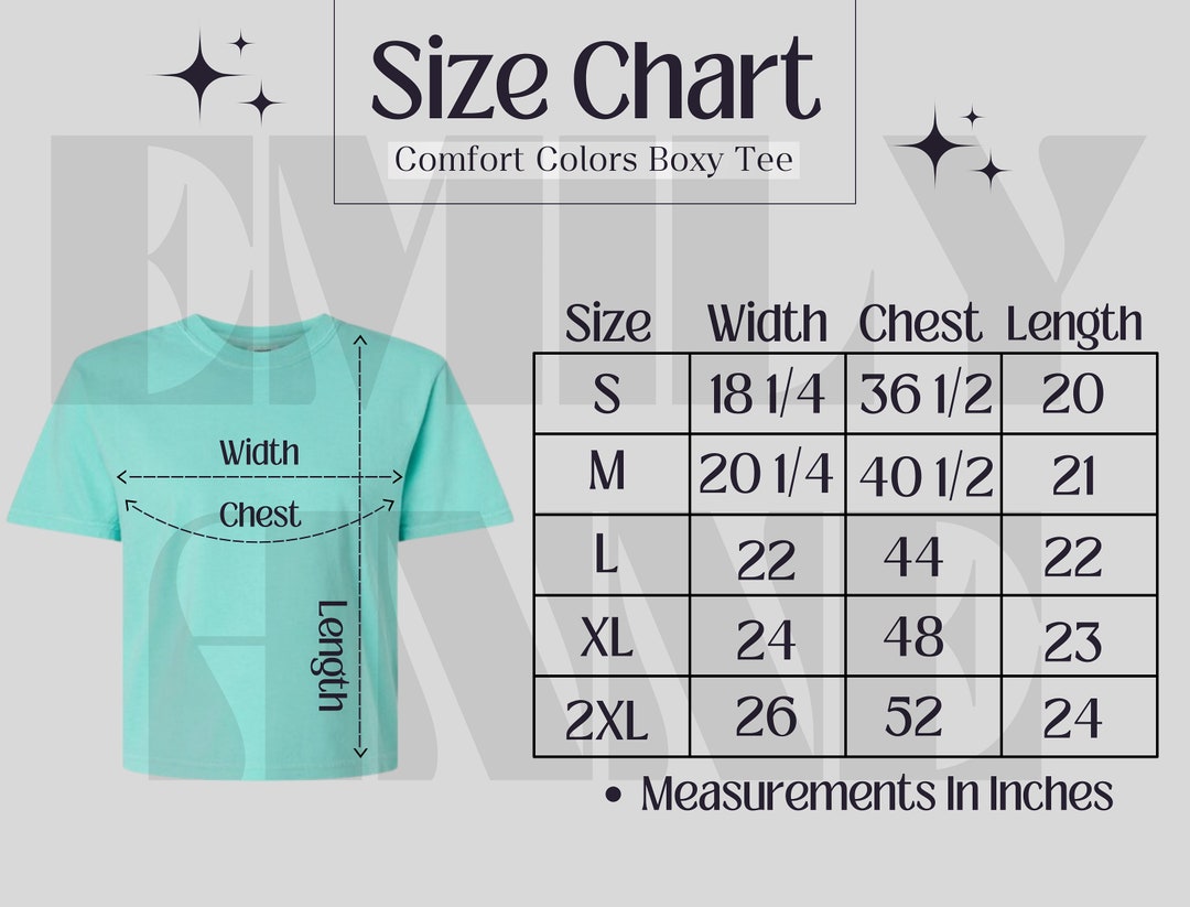 Comfort Colors 3023cl Size Chart Boxy Tee Size Chart Size Guide for ...