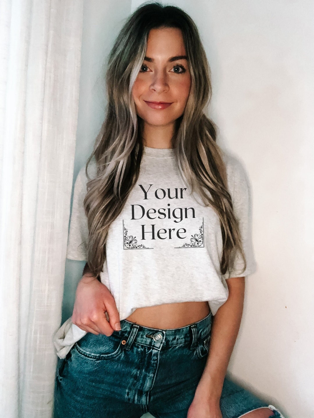Gildan 5000 Ash Grey Mockup, Oversized Tshirt Mock, Model Mock-up ...