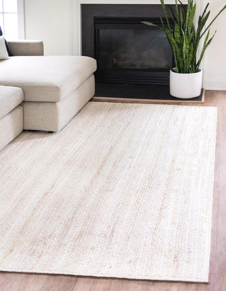White Boho Jute Rug Natural Jute Rug Bohemian Rug Hand Braided Jute Rug ...