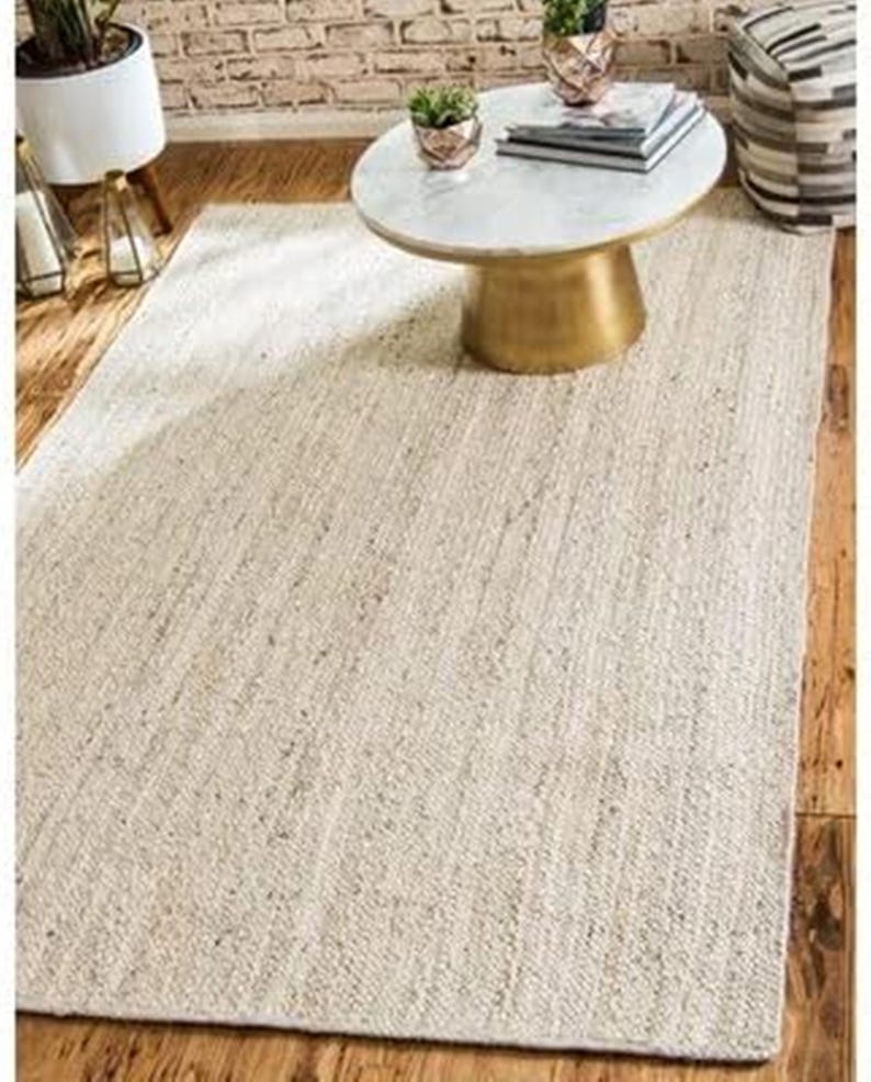 White Boho Jute Rug Natural Jute Rug Bohemian Rug Hand Braided Jute Rug ...