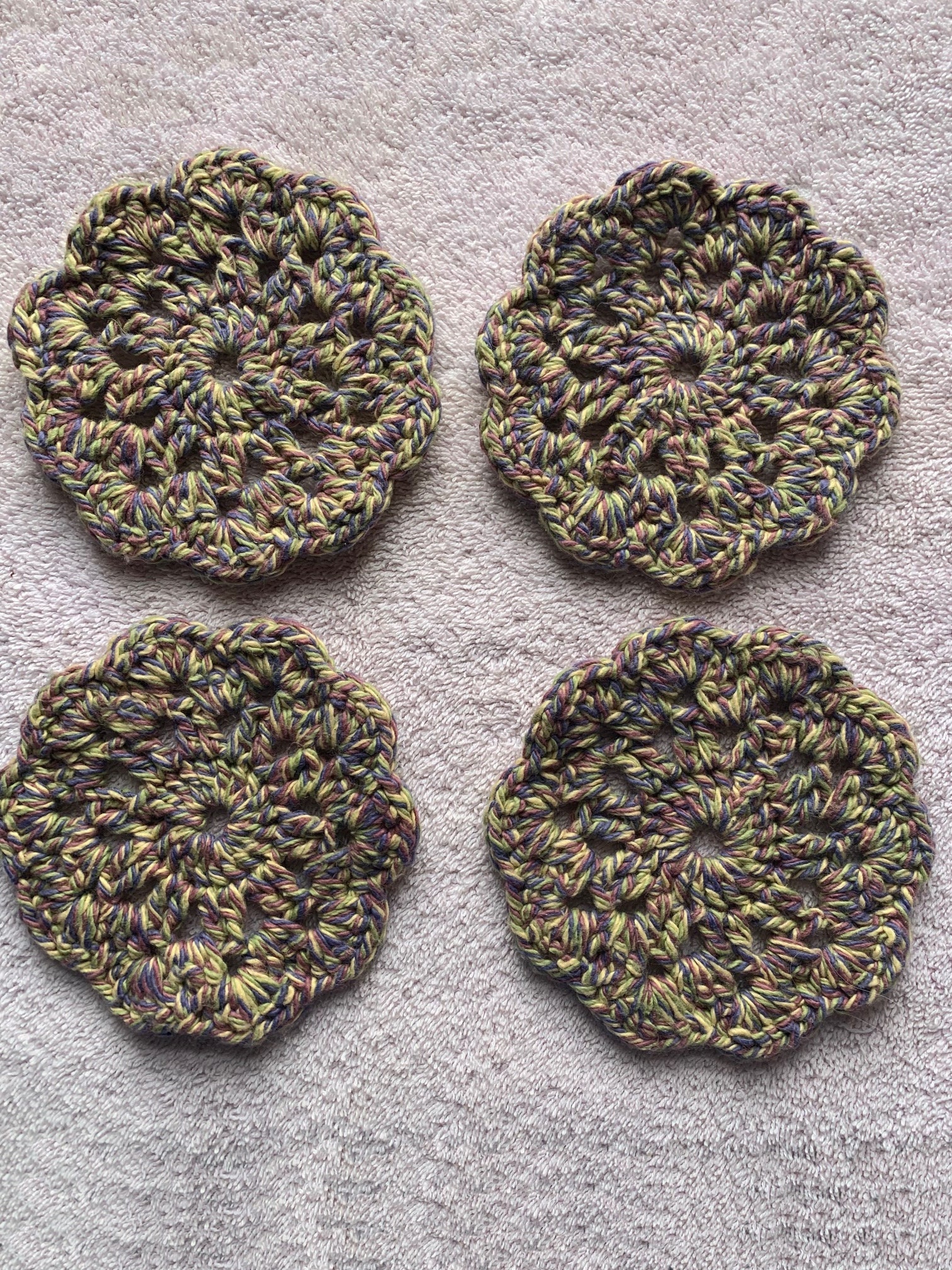 Crocheted Multicolor Flower Drink Coasters - Etsy