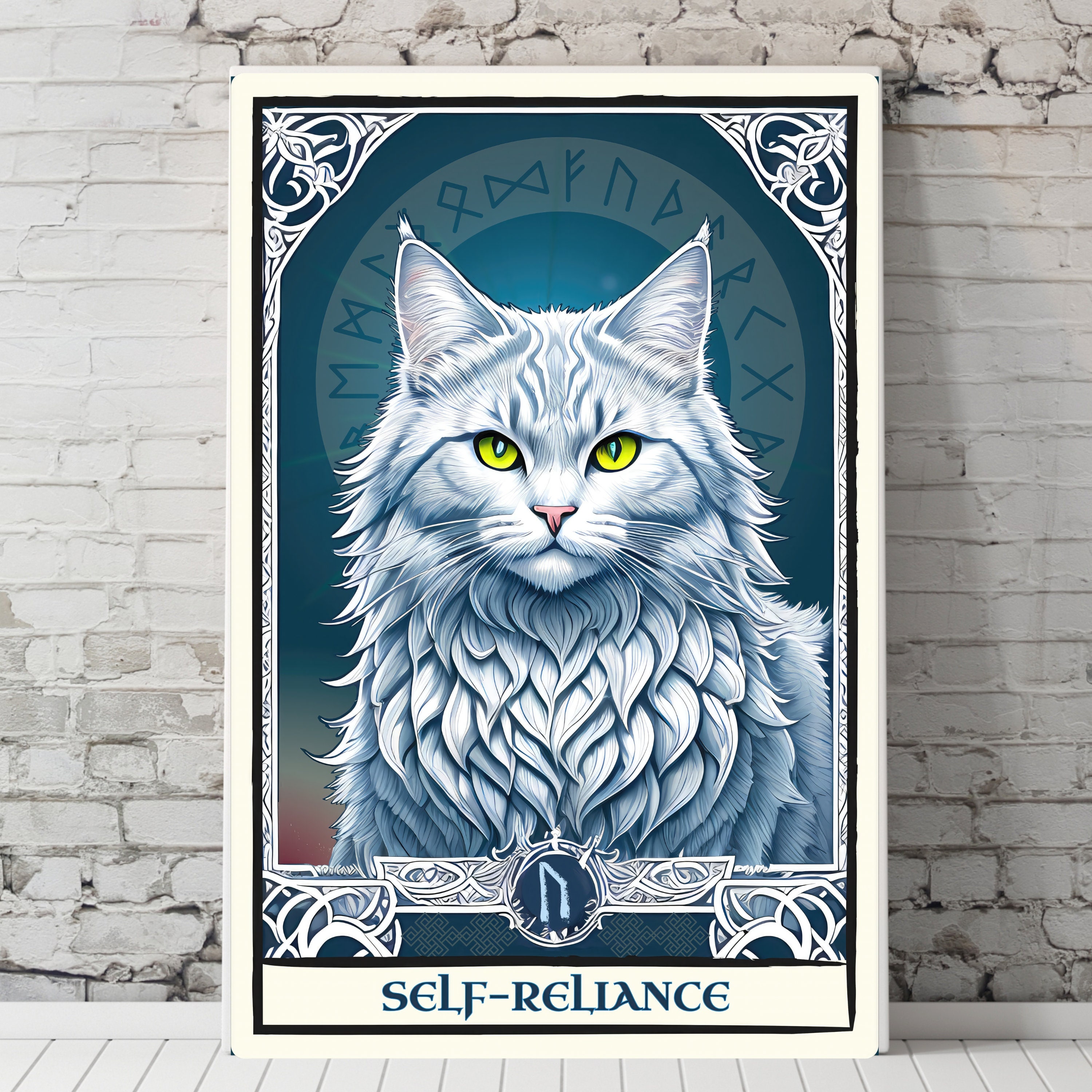 Self Reliance Cat Tarot Card Style Rune Art Print, Viking Nordic Virtue ...