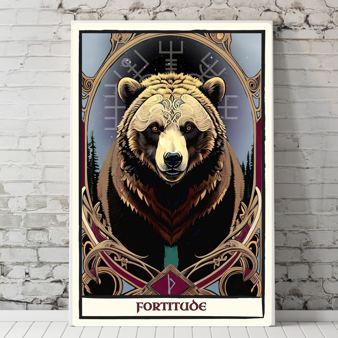 Fortitude Bear Bjorn Tarot Card Style Rune Art Print, Nordic Viking ...