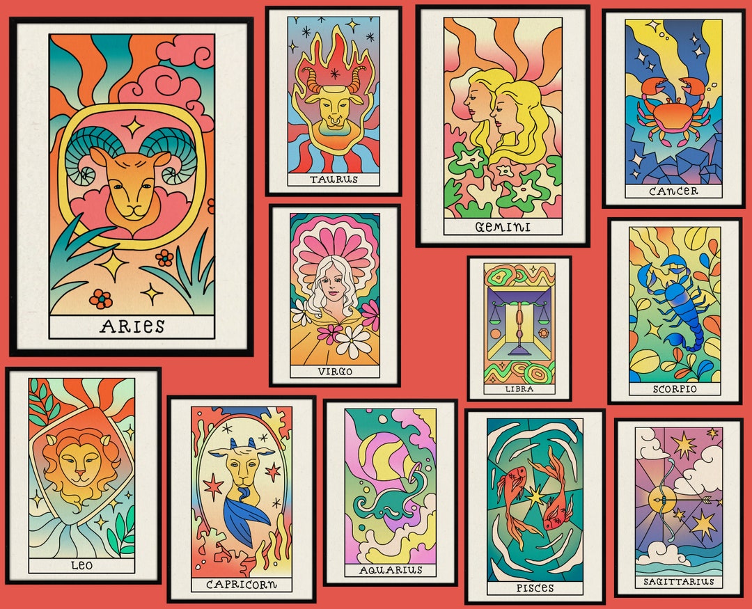 Zodiac Print, Star Sign Decor, Astrology Prints, Colourful Wall Art ...