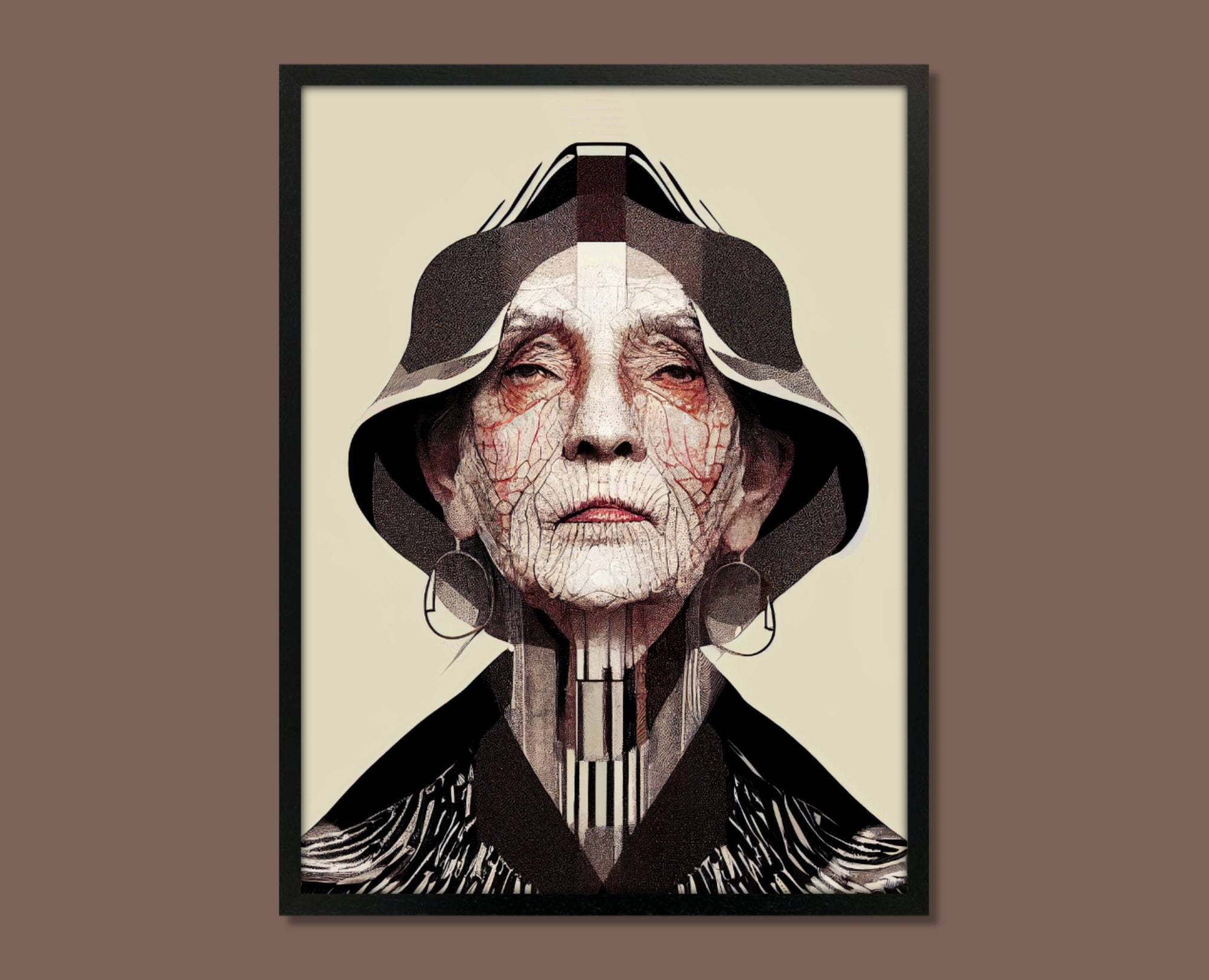 Old Woman Print, Contemporary Art, Old Lady Portrait, Unique Art, AI ...