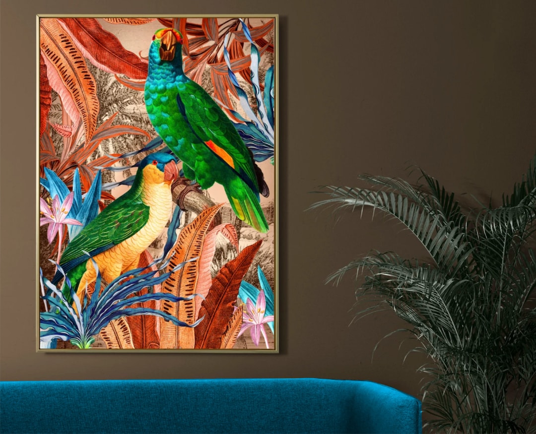 Vintage Parrot Print, Colourful Botanical Wall Art - Etsy