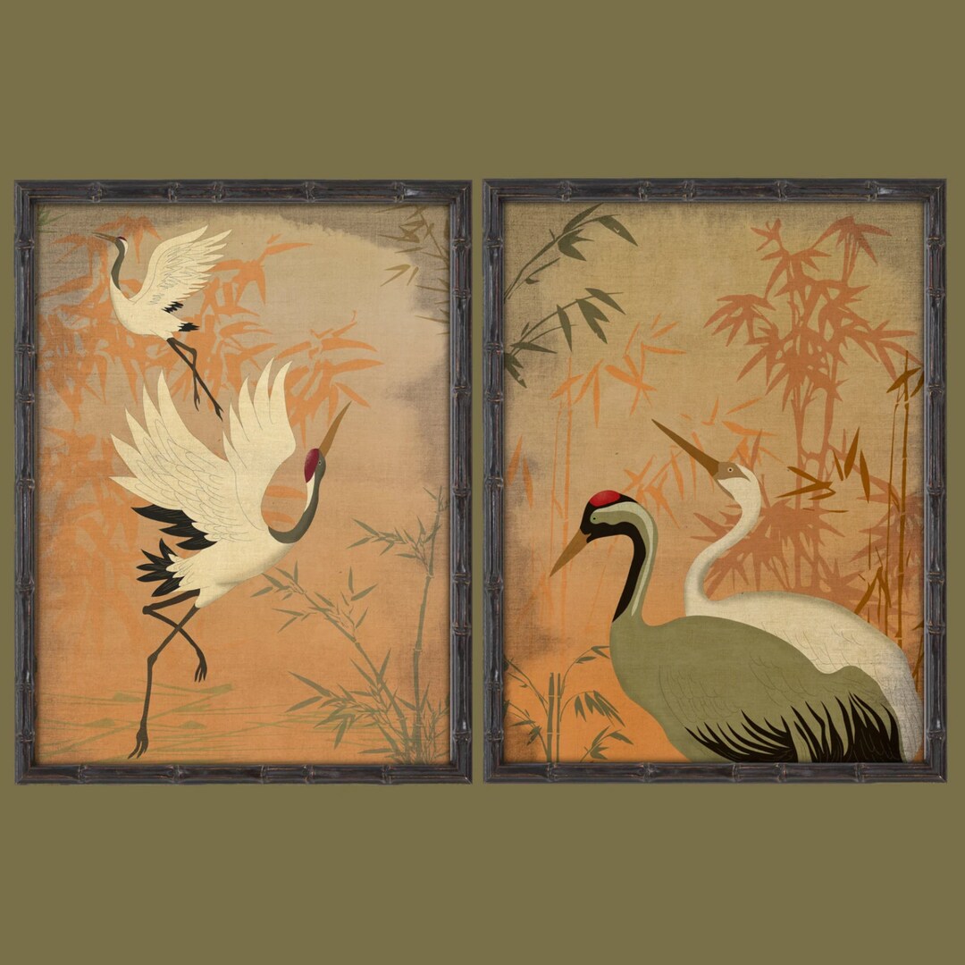 Chinoiserie Crane Bird Art Print, Oriental Art, Art Deco Print, Chinese ...
