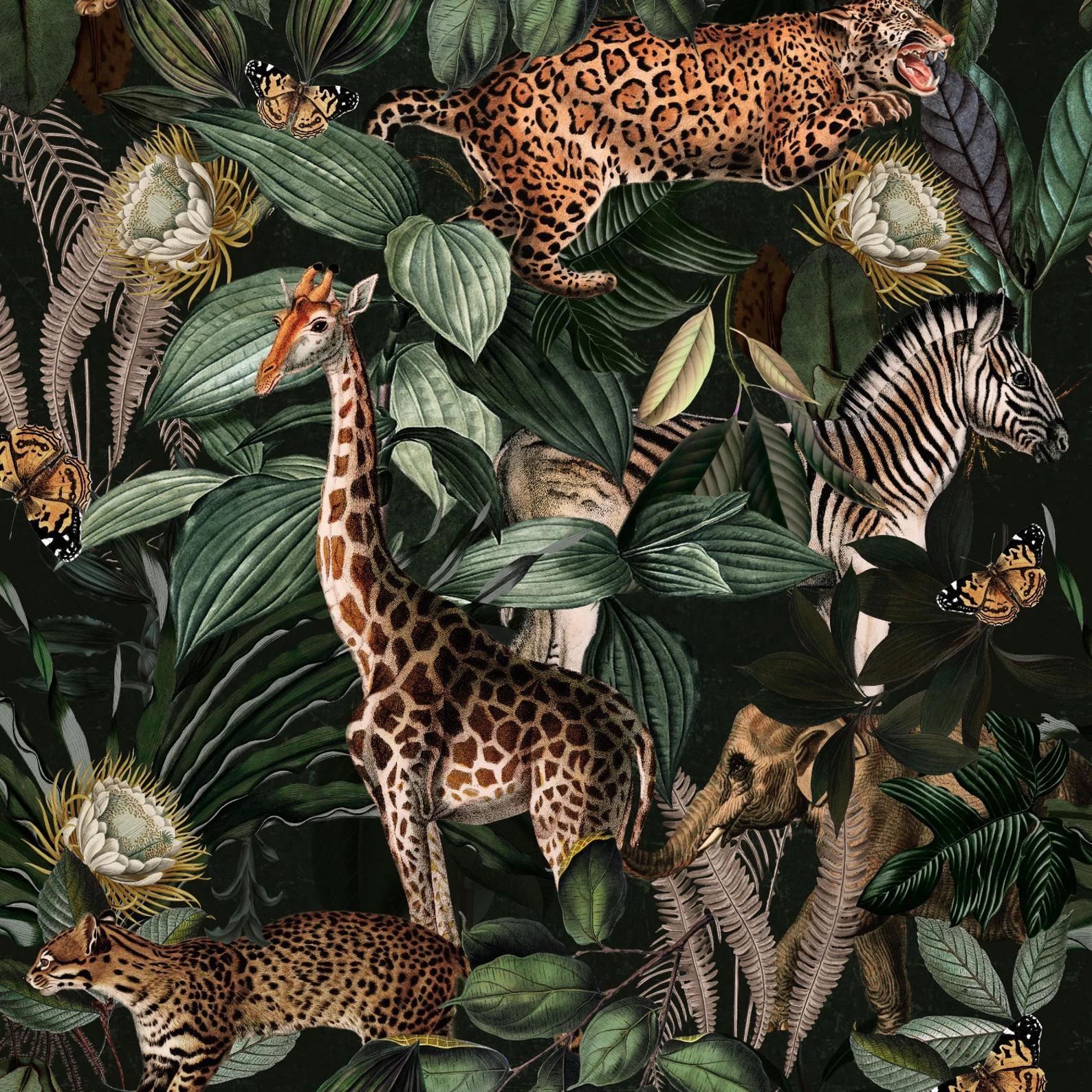 Tropical Jungle Wallpaper, Leopard, Giraffe, Zebra, Boho Decor, Peel ...