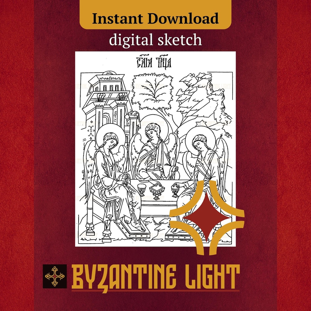 Holy Trinity Icon Digital Sketch Byzantine Line Art Religious Coloring ...