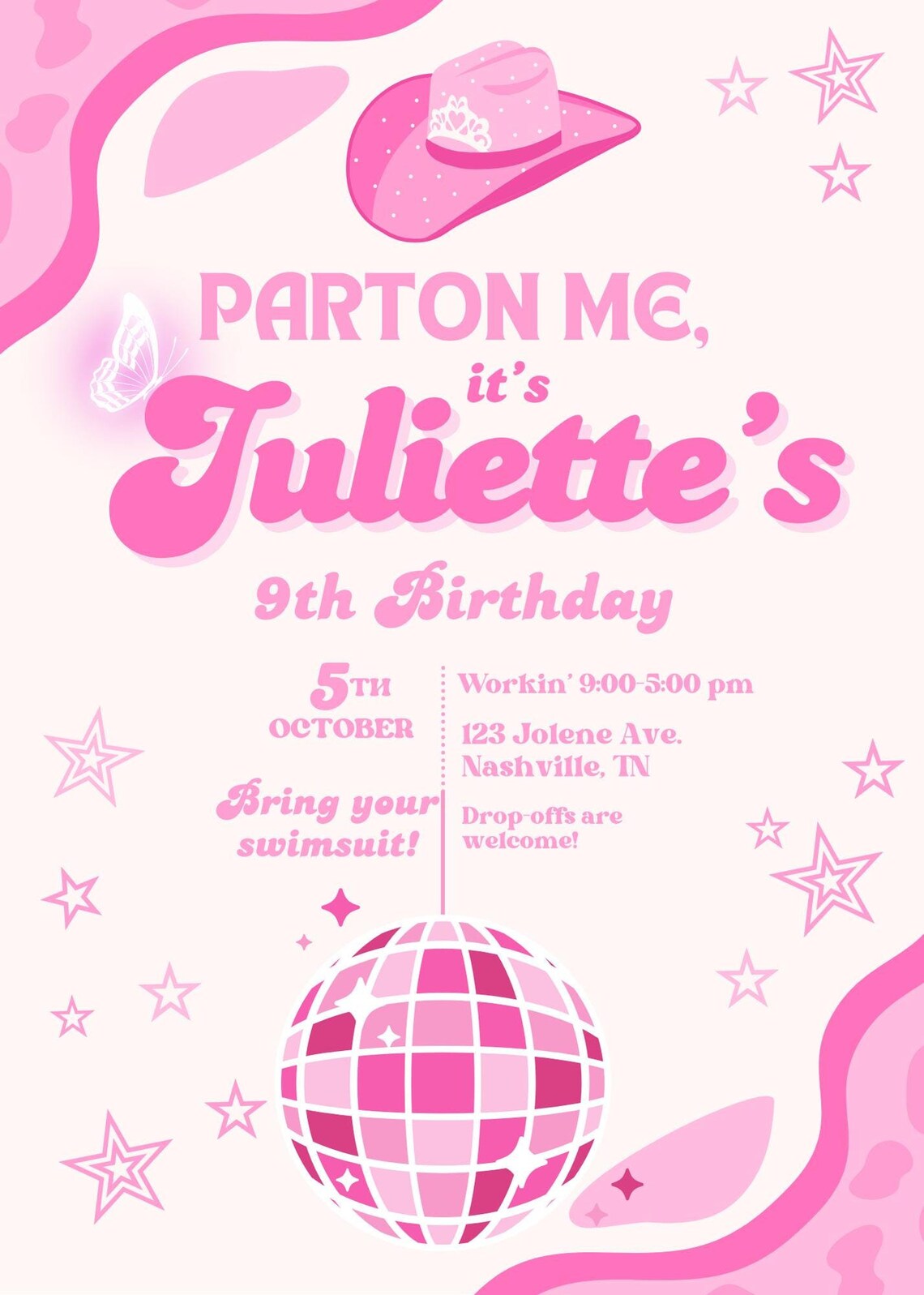 Dolly Parton Birthday Party Invitation Simple Modern Custom Pink ...