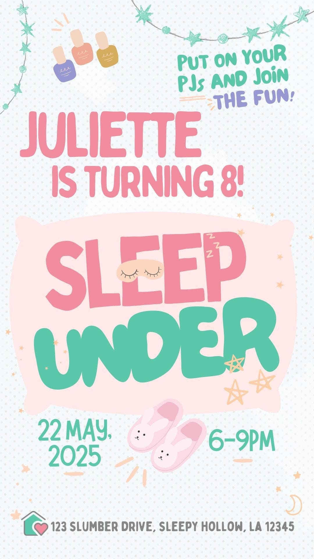 Editable Sleep Under Invitation Birthday Party Celebration Sleep Over ...