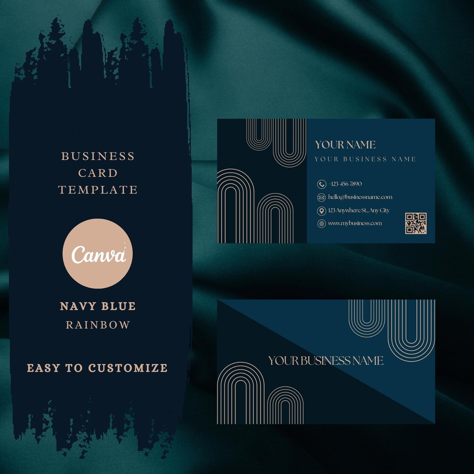 Navy Blue Rainbow Business Card Design, Luxury Business Card for Beauty ...