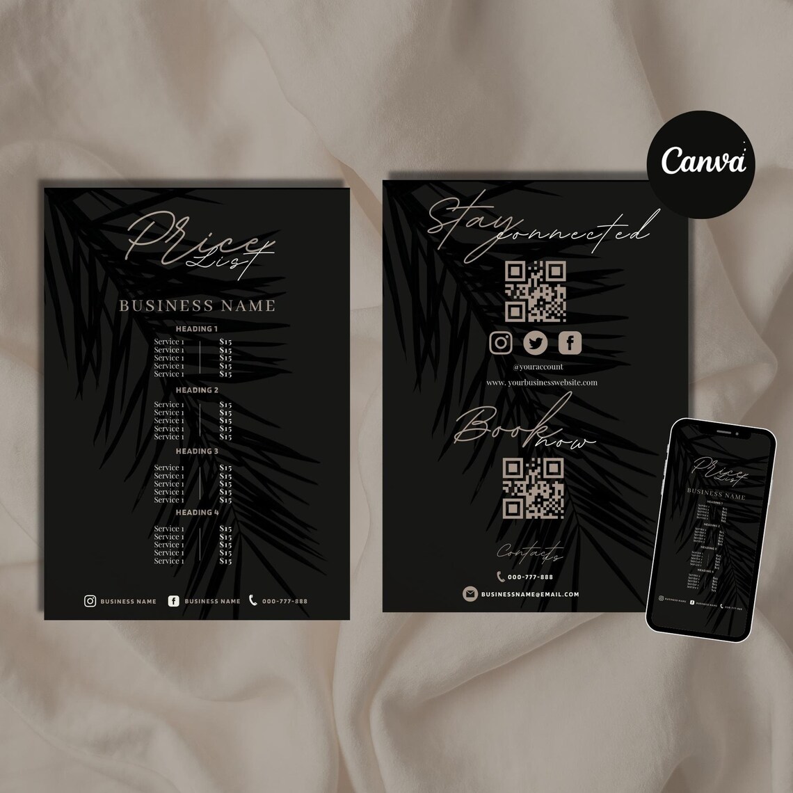 Minimalist Black Price List Template Sign QR Code Menu - Etsy