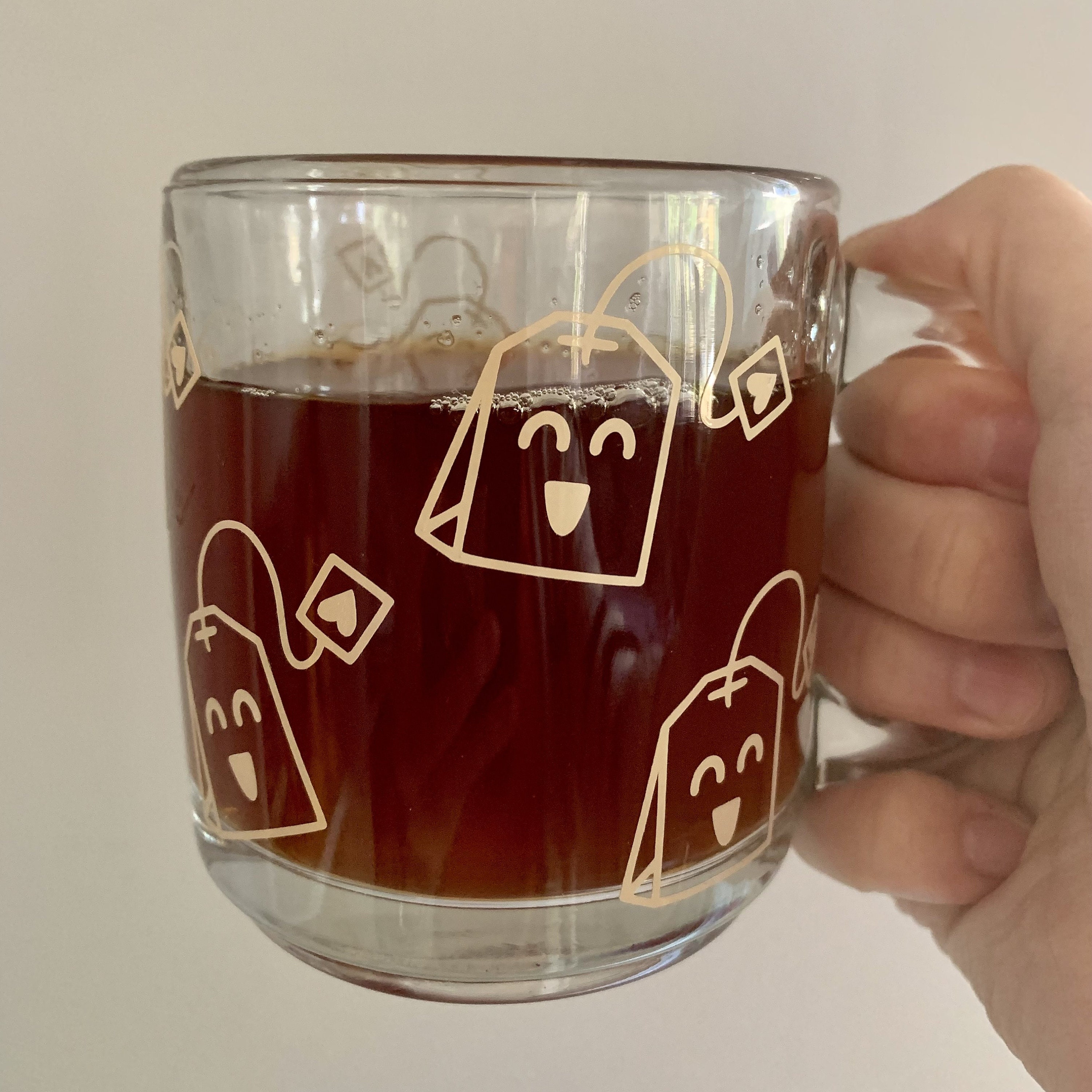 Happy Tea Glass Mug Handmade Design Cute Clear Tea Mug Gift for Tea ...