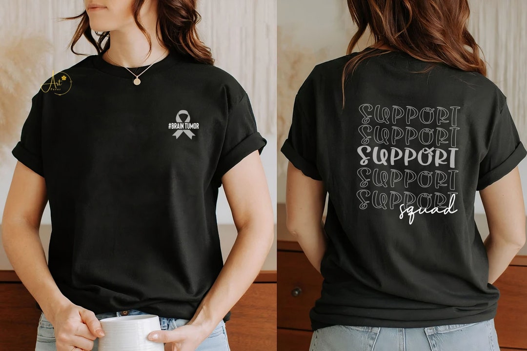 2 Sides Support Squad Brain Cancer Awareness Shirts, Gray Ribbon Brain ...