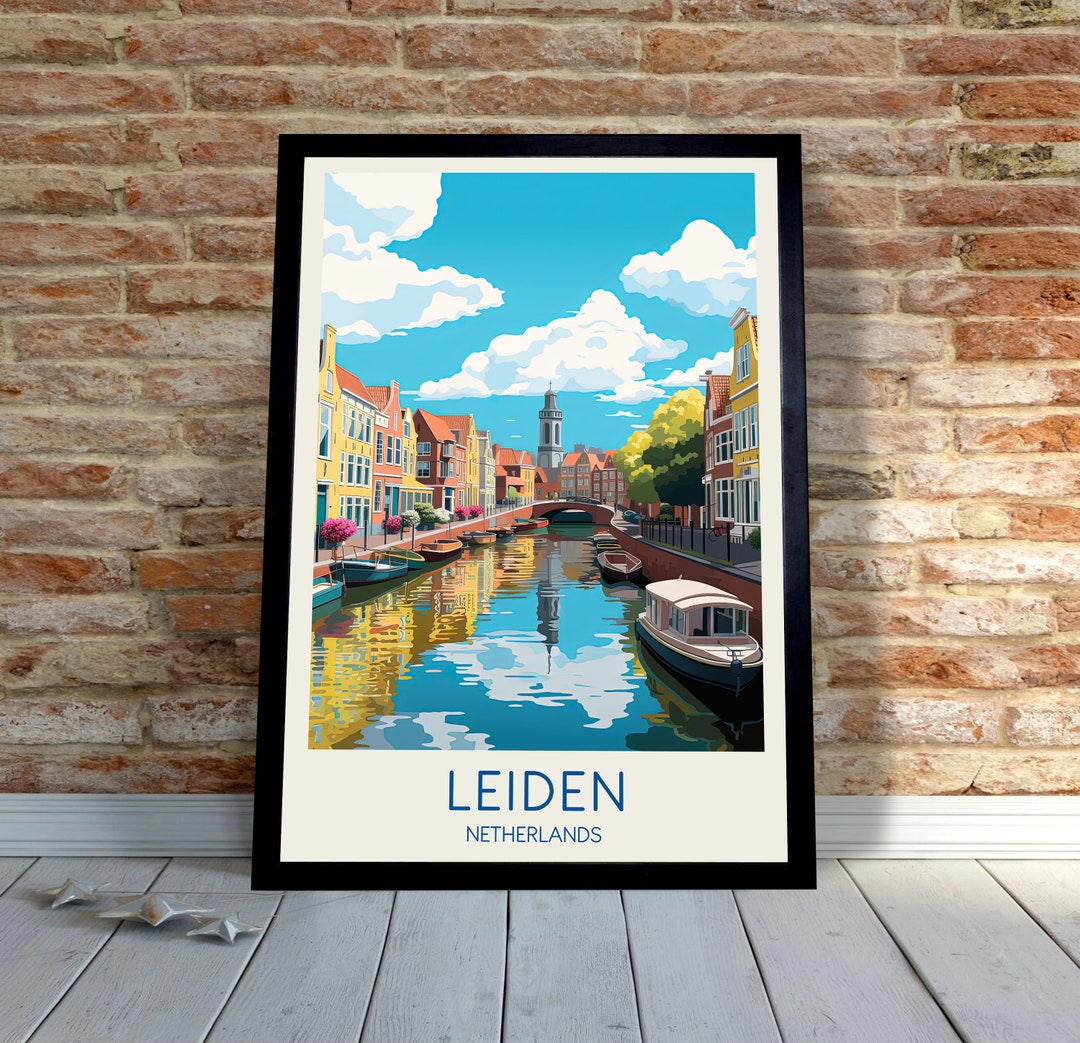 Leiden Travel Poster Leiden Poster Leiden Art Illustration - Etsy