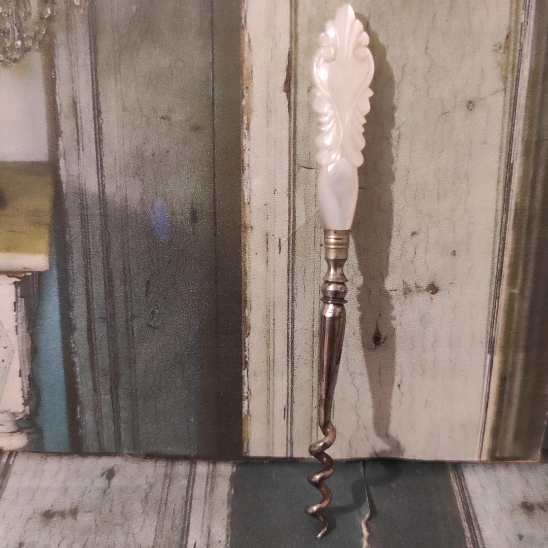 Antique Perfume Bottle Corkscrew Decorative Mother of Pearl and Steel ...