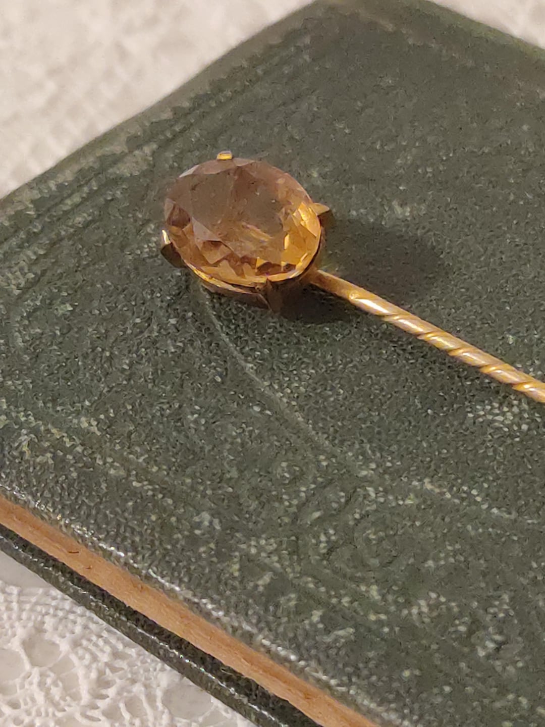 Antique Cravat / Stick Pin, Light Smokey Quartz Cabachon and Gilt Metal ...