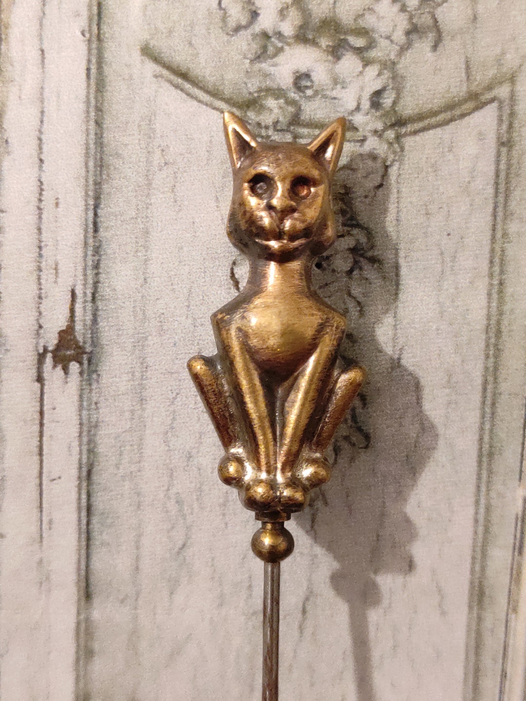 Antique Cat Hat Pin, Brass and Steel. - Etsy