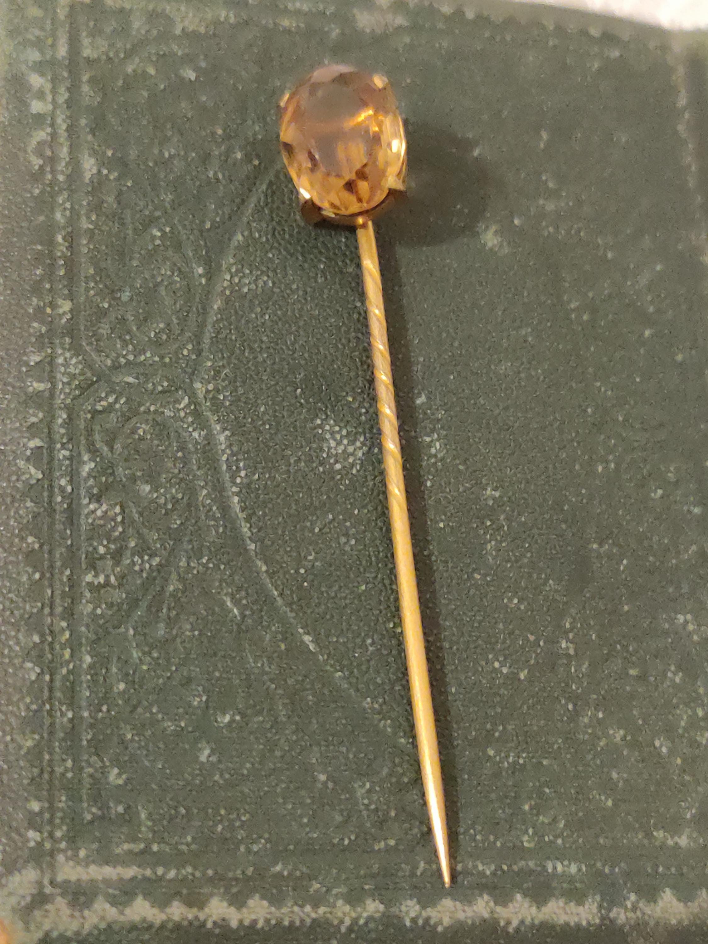 Antique Cravat / Stick Pin, Light Smokey Quartz Cabachon and Gilt Metal ...