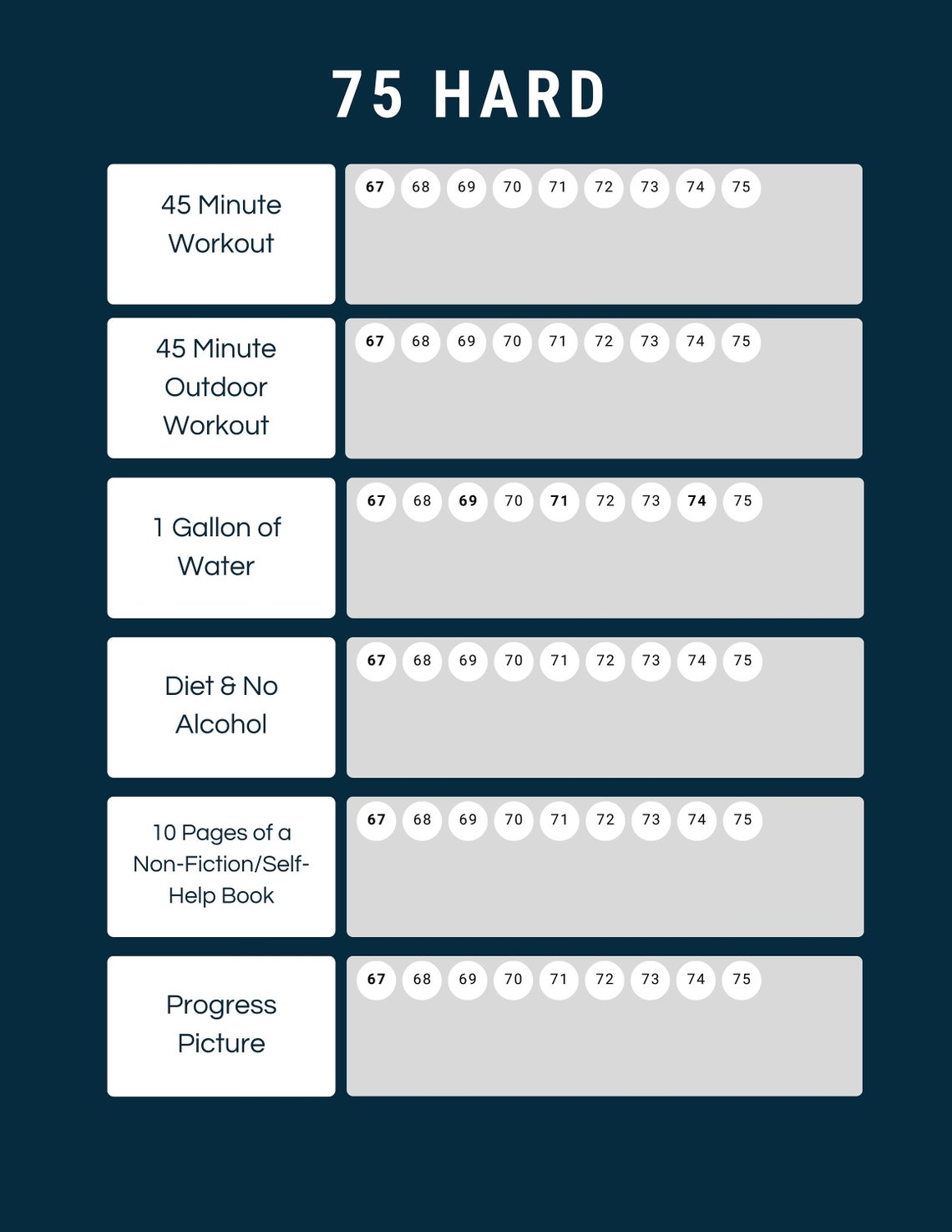 75 Hard Tracker, PRINTABLE 75 Hard Journal, Daily Tracker, Vertical ...
