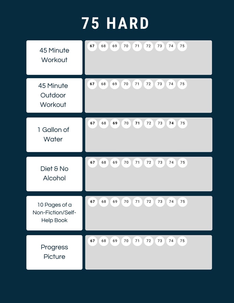 75 Hard Tracker, PRINTABLE 75 Hard Journal, Daily Tracker, Vertical ...