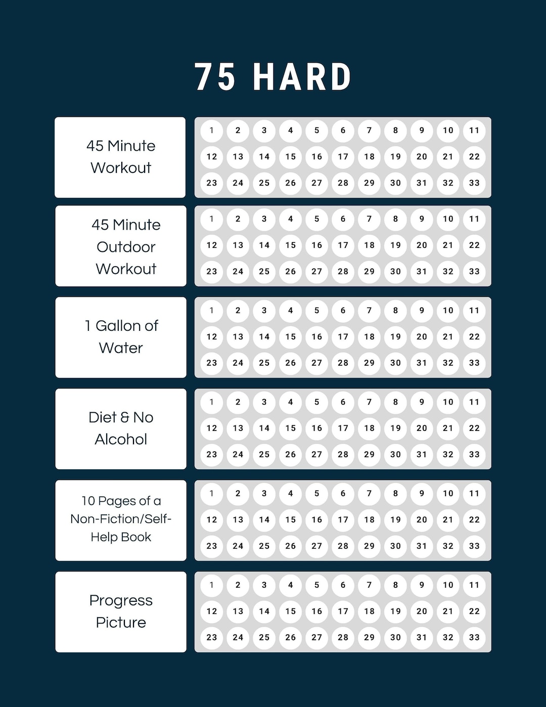 75 Hard Tracker, PRINTABLE 75 Hard Journal, Daily Tracker, Vertical ...