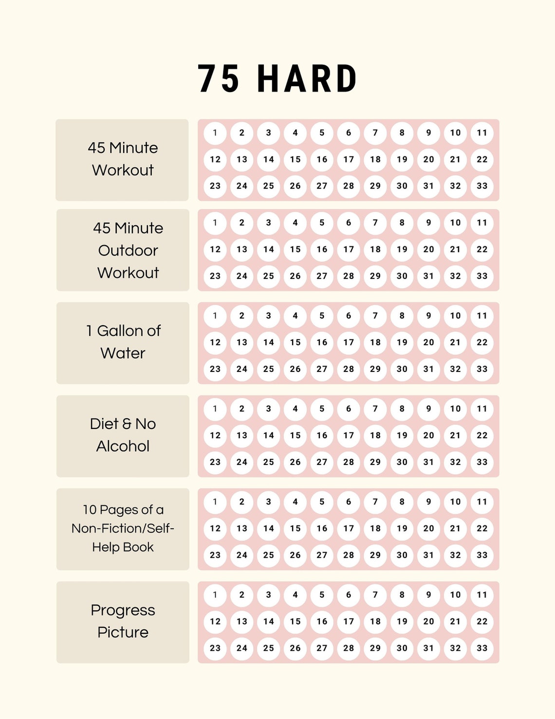 75 Hard Tracker, PRINTABLE 75 Hard Journal, Daily Tracker, Vertical ...